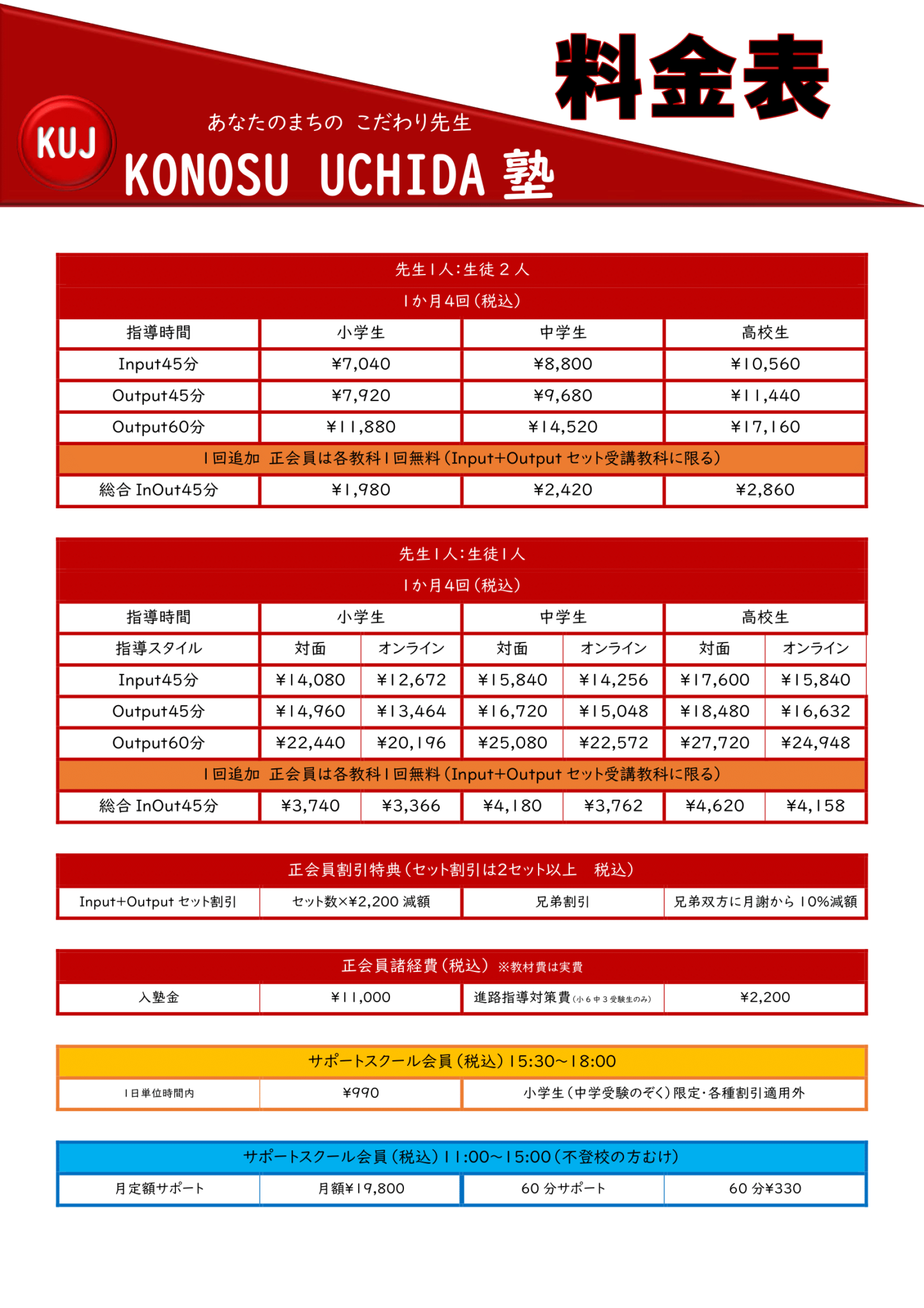 料金 (個別) – KONOSU UCHIDA塾